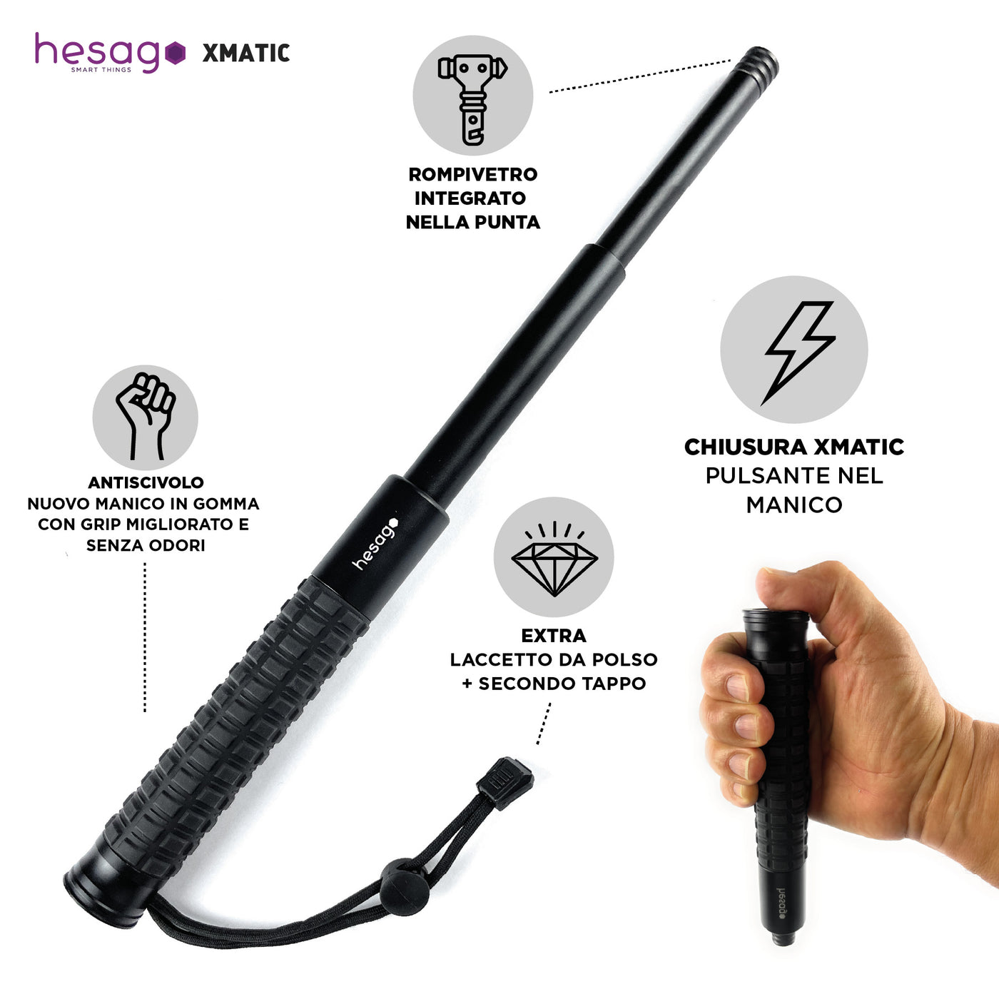 Xmatic PRO - Manganello telescopico professionale con chiusura a ...